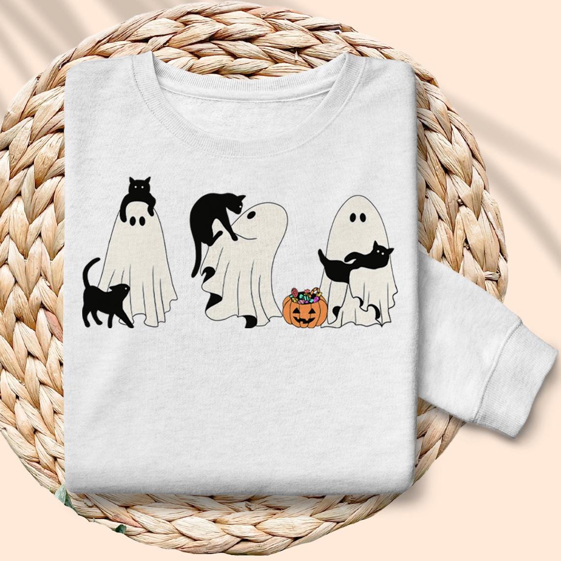 Ghost and Black Cat Png, Halloween Friendship Theme Png, Funny Ghost ...