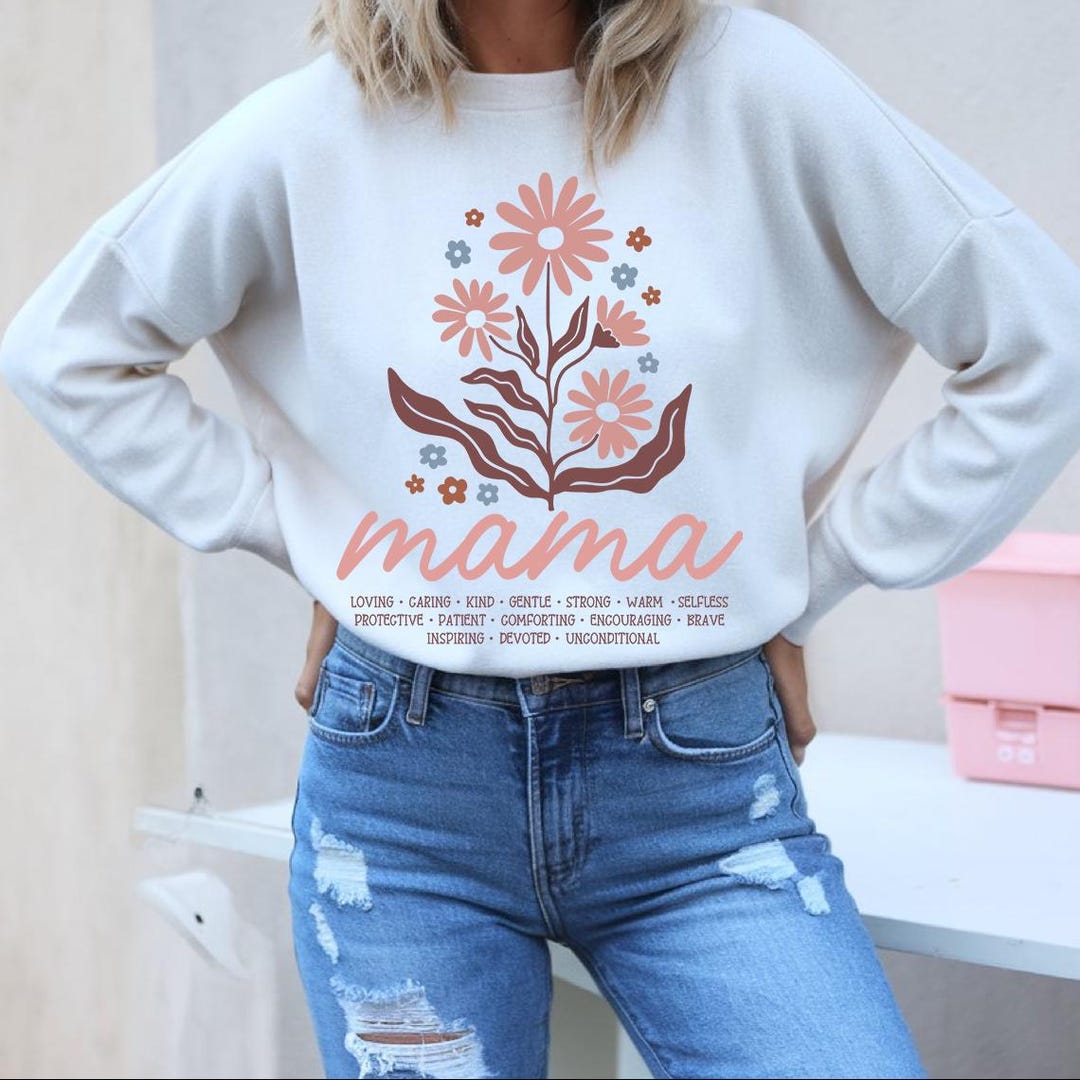 Boho Floral Mama Mom Adjectives Png, Loving Mom Png, Caring Mama Png ...