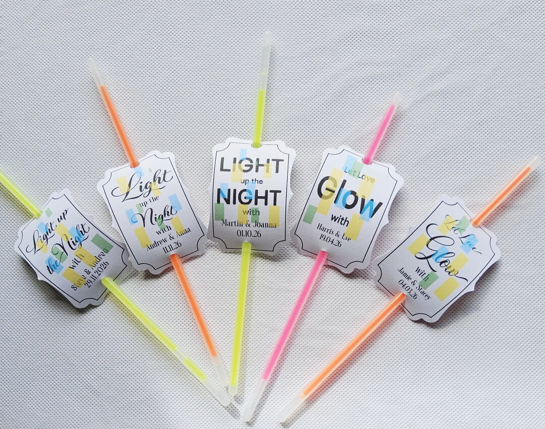 Personalised GLOW Stick Wedding Tags / Wedding Favors / Wedding ...
