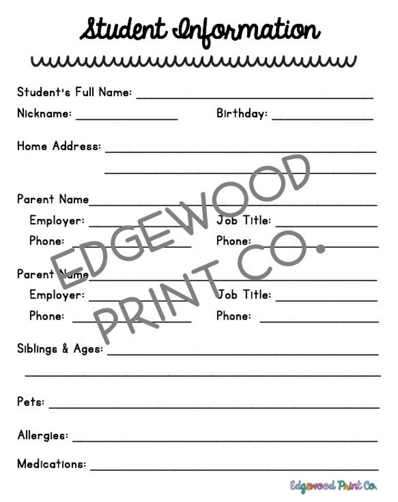 Back-to-school | Student Profile & Parent Questionnaire | Printable - Etsy