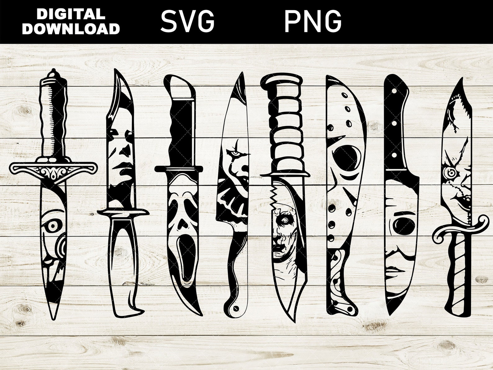Horror Movie Characters in Knives Bundle Svg Slasher Flick - Etsy