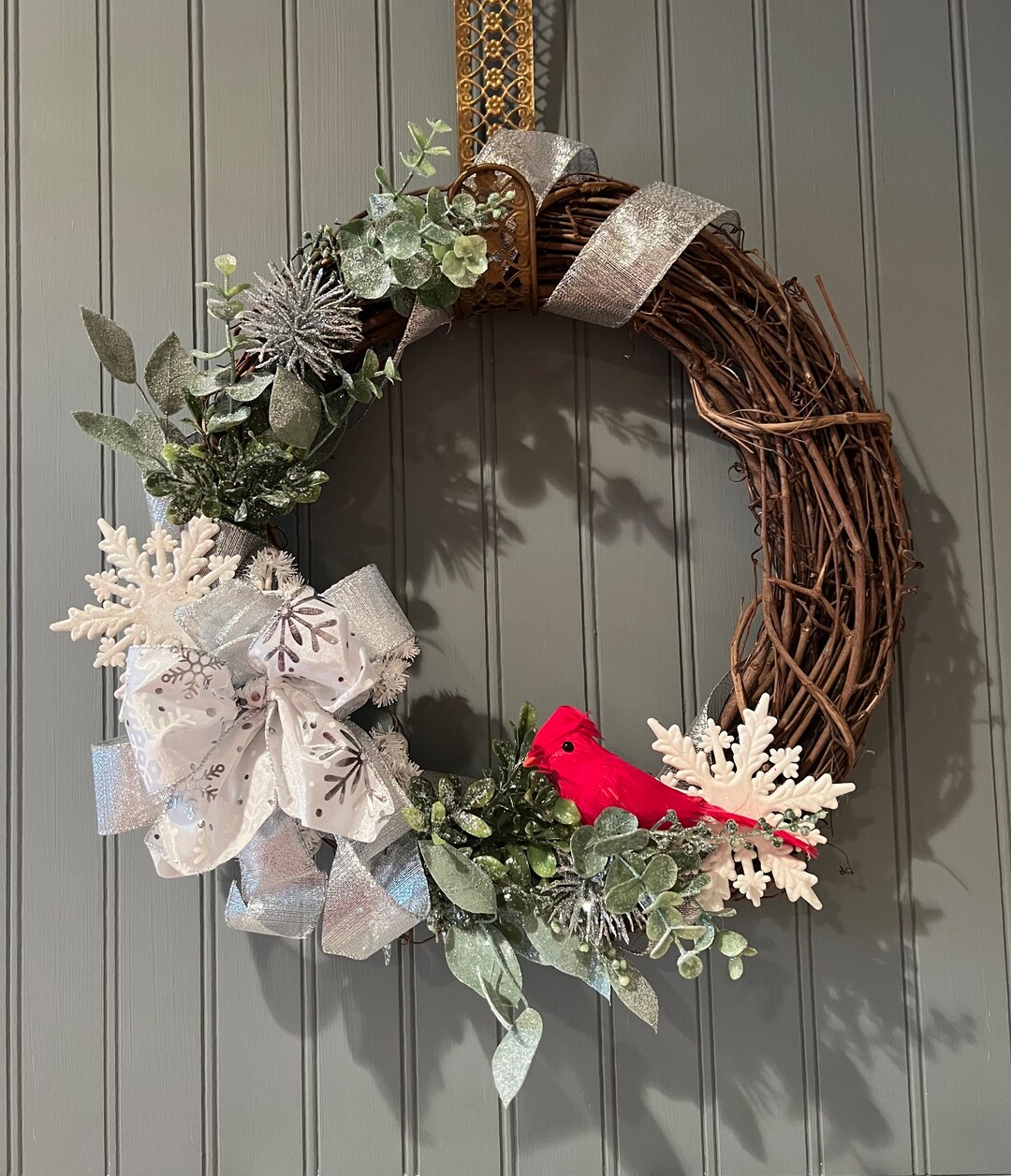 Winter Wreath, Red Cardinal Wreath, Snowflake Wreath, Winter Greenery ...