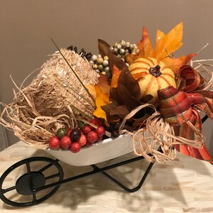 Fall Wheelbarrow Decor, Autumn Arrangement, Farmhouse Pumpkin Decor ...