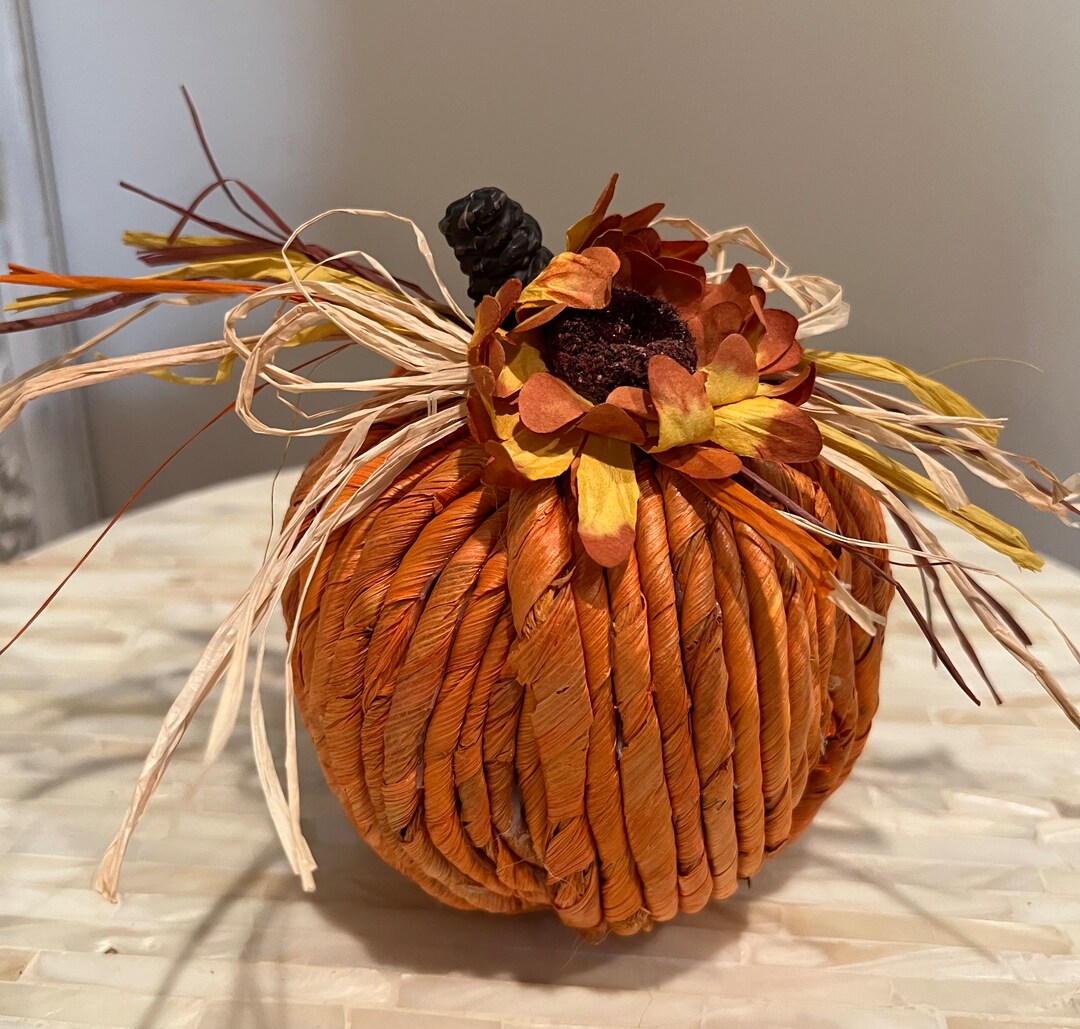 Fall Natural Woven Orange Pumpkin, Harvest Orange Pumpkin, Braided Corn ...