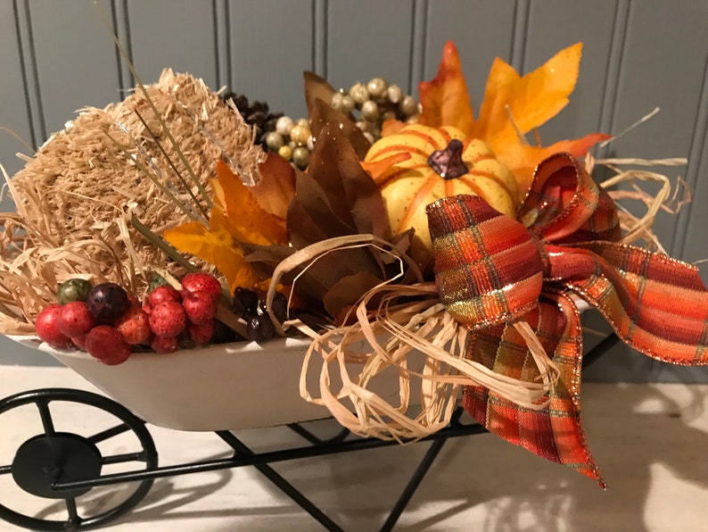 Fall Wheelbarrow Decor, Autumn Arrangement, Farmhouse Pumpkin Decor ...