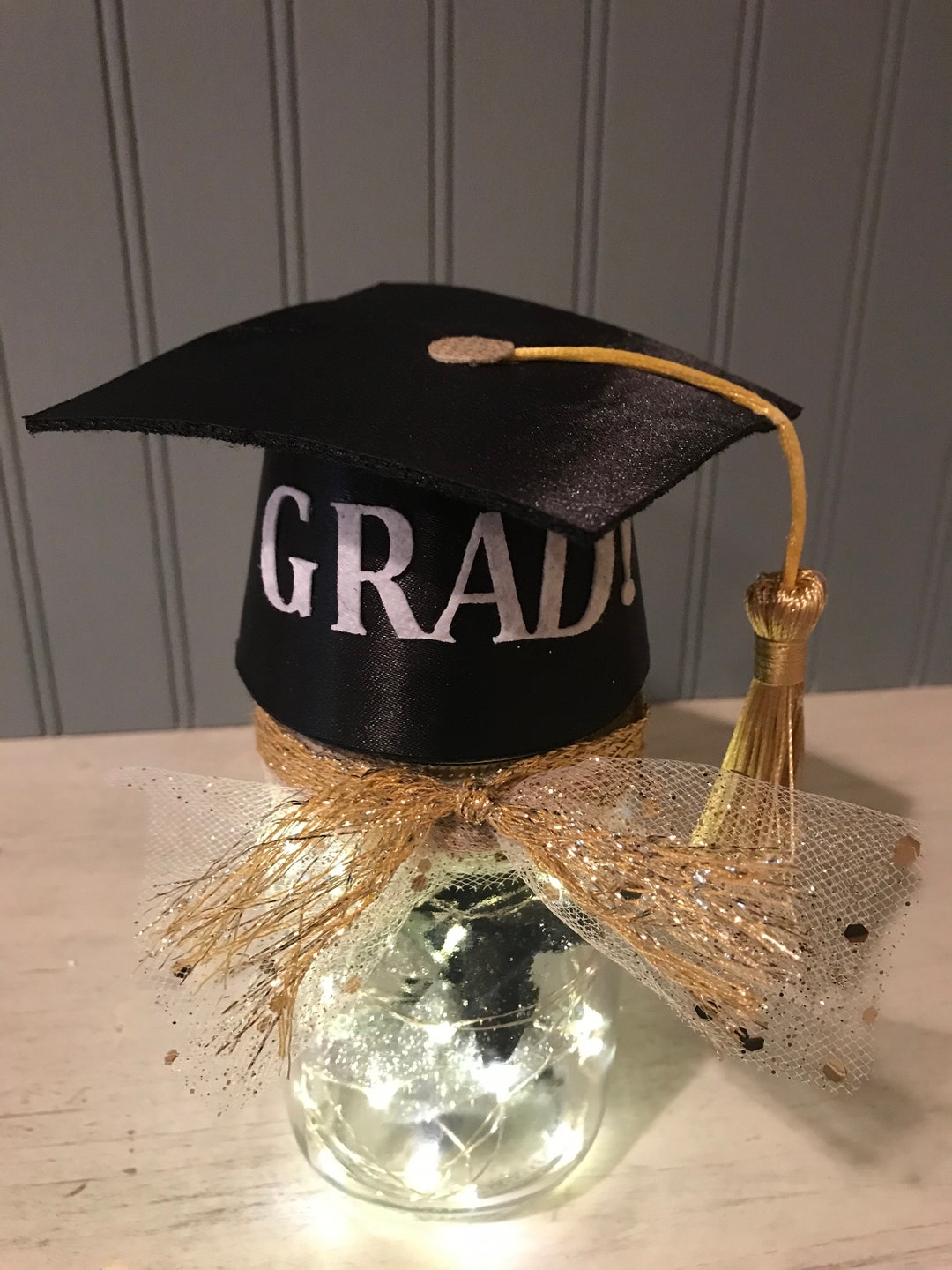 Graduation Decor Centerpiece, Mason Jar Graduation Decor W Lights ...
