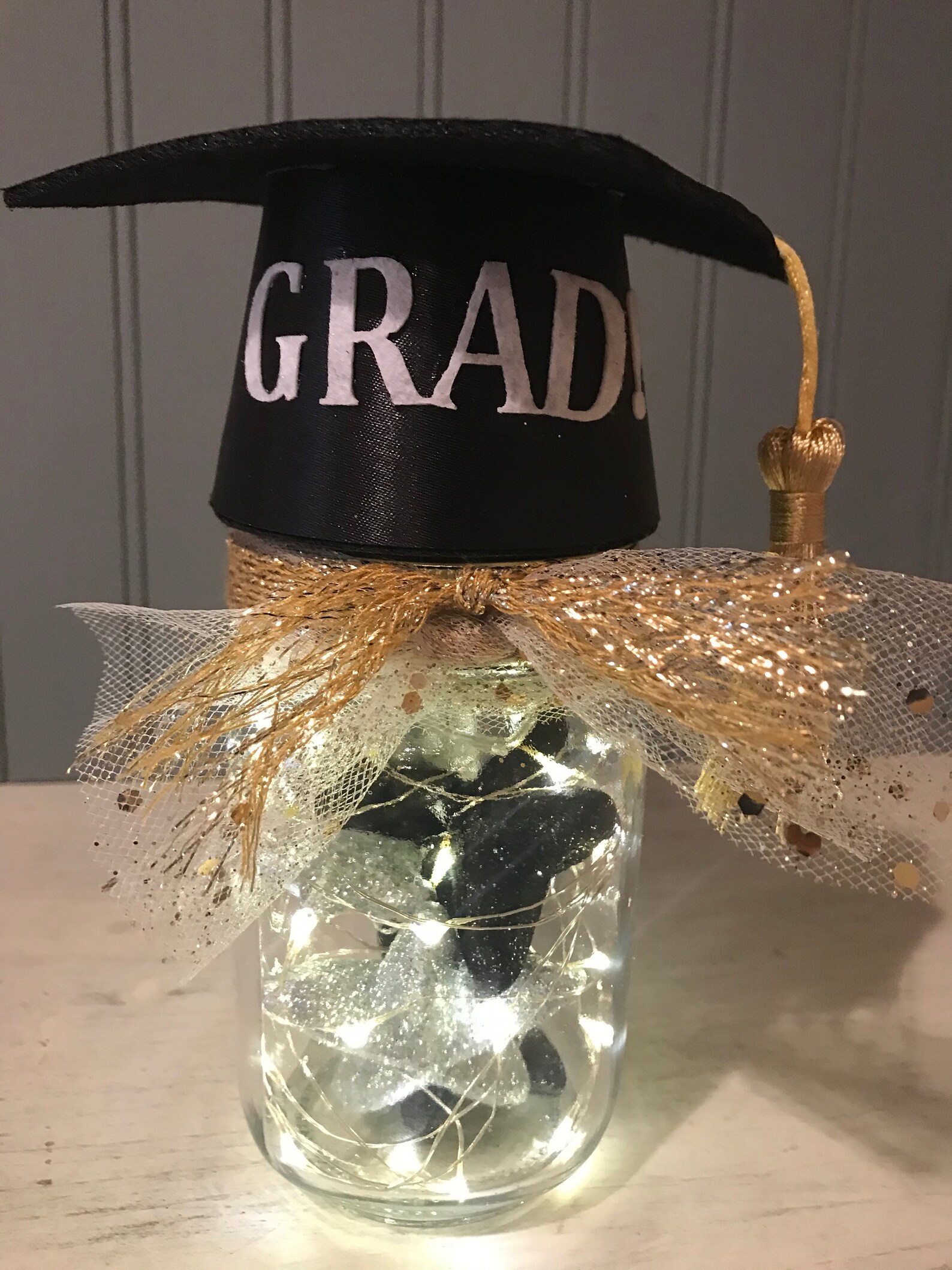 Graduation Decor Centerpiece, Mason Jar Graduation Decor W Lights ...