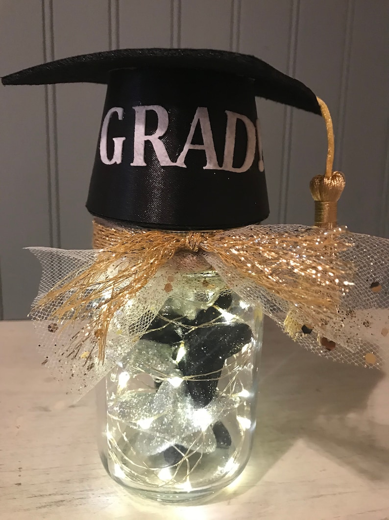 Graduation Decor Centerpiece, Mason Jar Graduation Decor W Lights ...