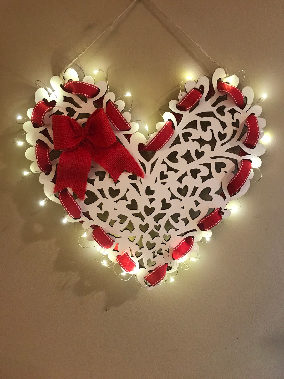 10" All Red Valentine’s Day Heart Wreath, Valentine's Day Light up ...