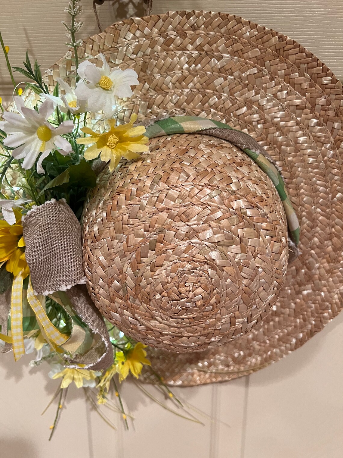 Spring Hanging Hat Wreath With Lights Spring Floral Wall - Etsy