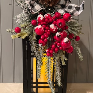 Christmas Candle Lantern Centerpiece, Holiday Lantern, Buffalo Plaid ...