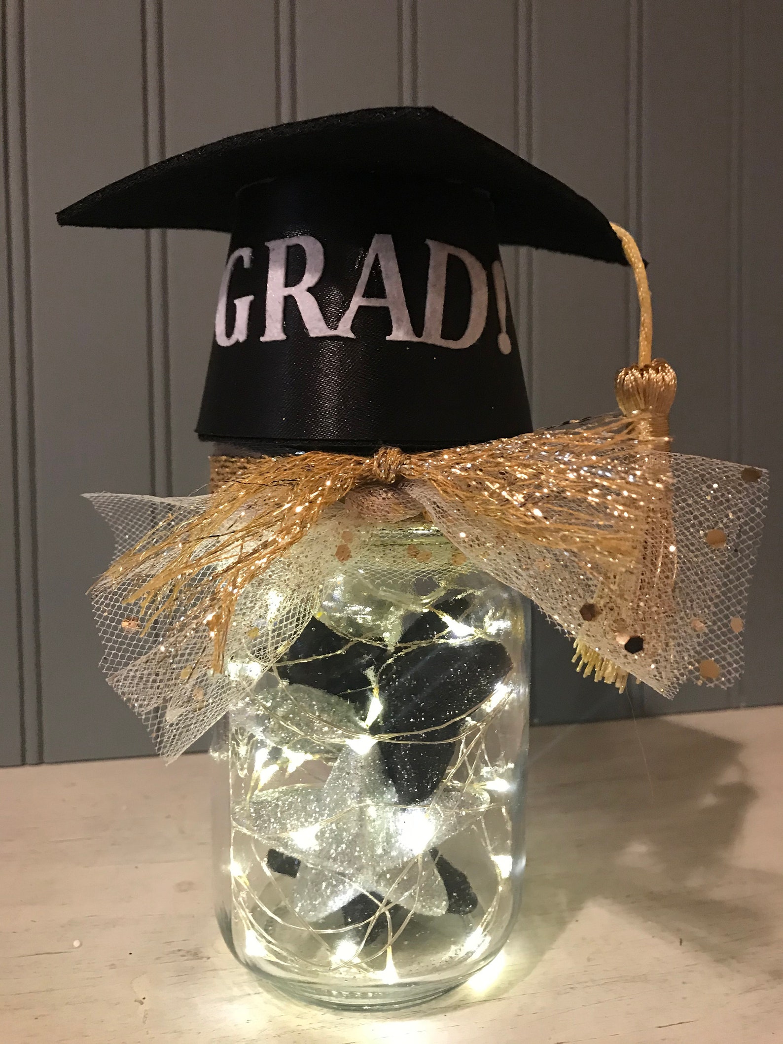 Graduation Decor Centerpiece, Mason Jar Graduation Decor W Lights ...
