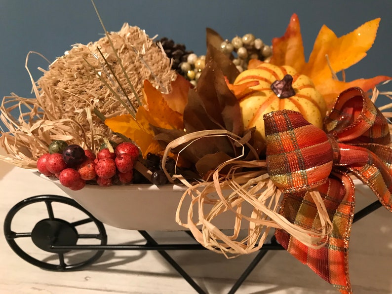 Fall Wheelbarrow Decor, Autumn Arrangement, Farmhouse Pumpkin Decor ...