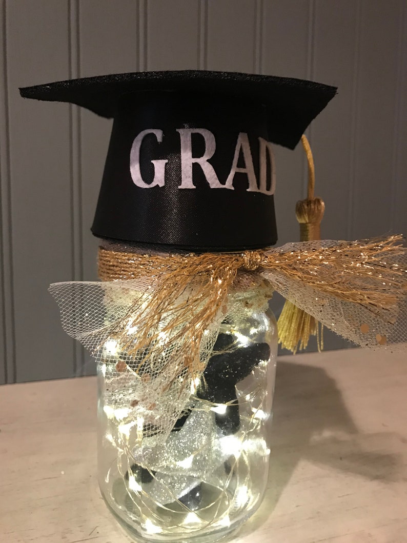 Graduation Decor Centerpiece, Mason Jar Graduation Decor W Lights ...