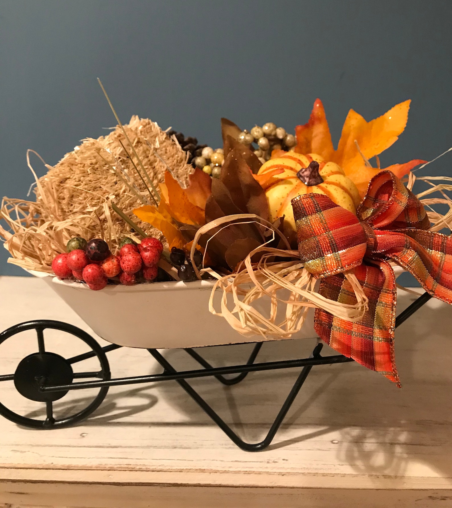 Fall Wheelbarrow Decor, Autumn Arrangement, Farmhouse Pumpkin Decor ...