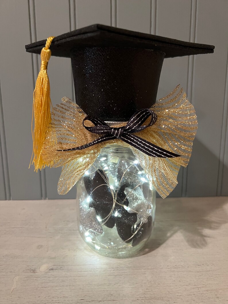Graduation Decor Centerpiece, Mason Jar Graduation Decor With Lights ...