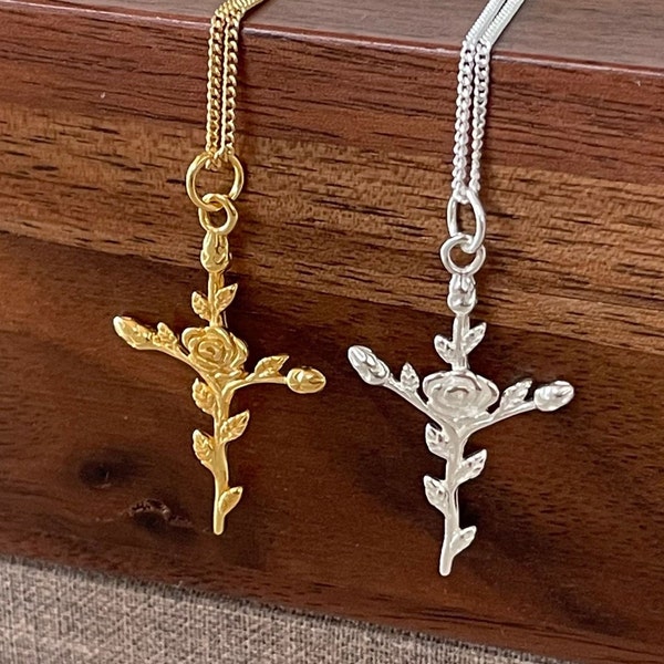 Rose Cross Necklace - Etsy