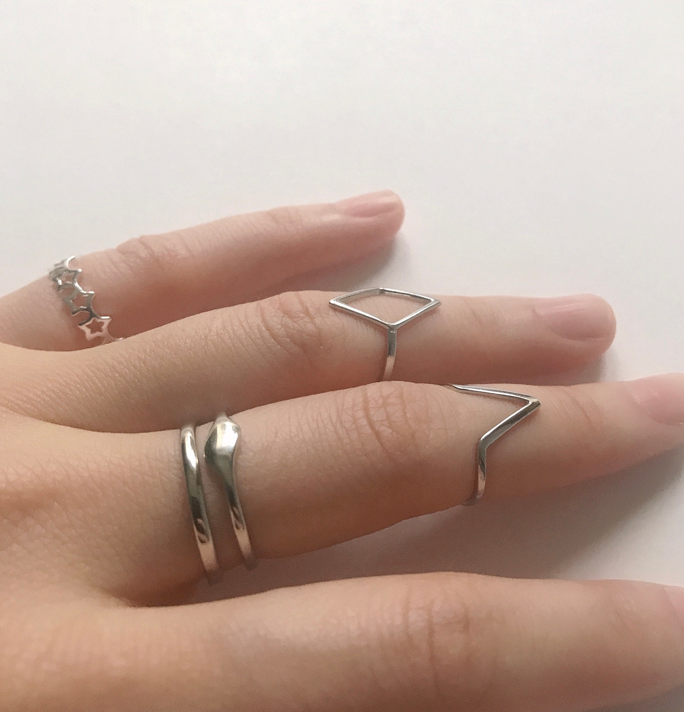 Sterling Silver Midi Rings Pinky Ring One Size Ring Diamond - Etsy UK