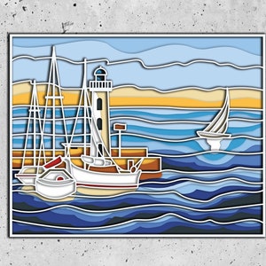 Sea Landscape With Boats 3D Mandala SVG Files, Laser Cut Template Files ...