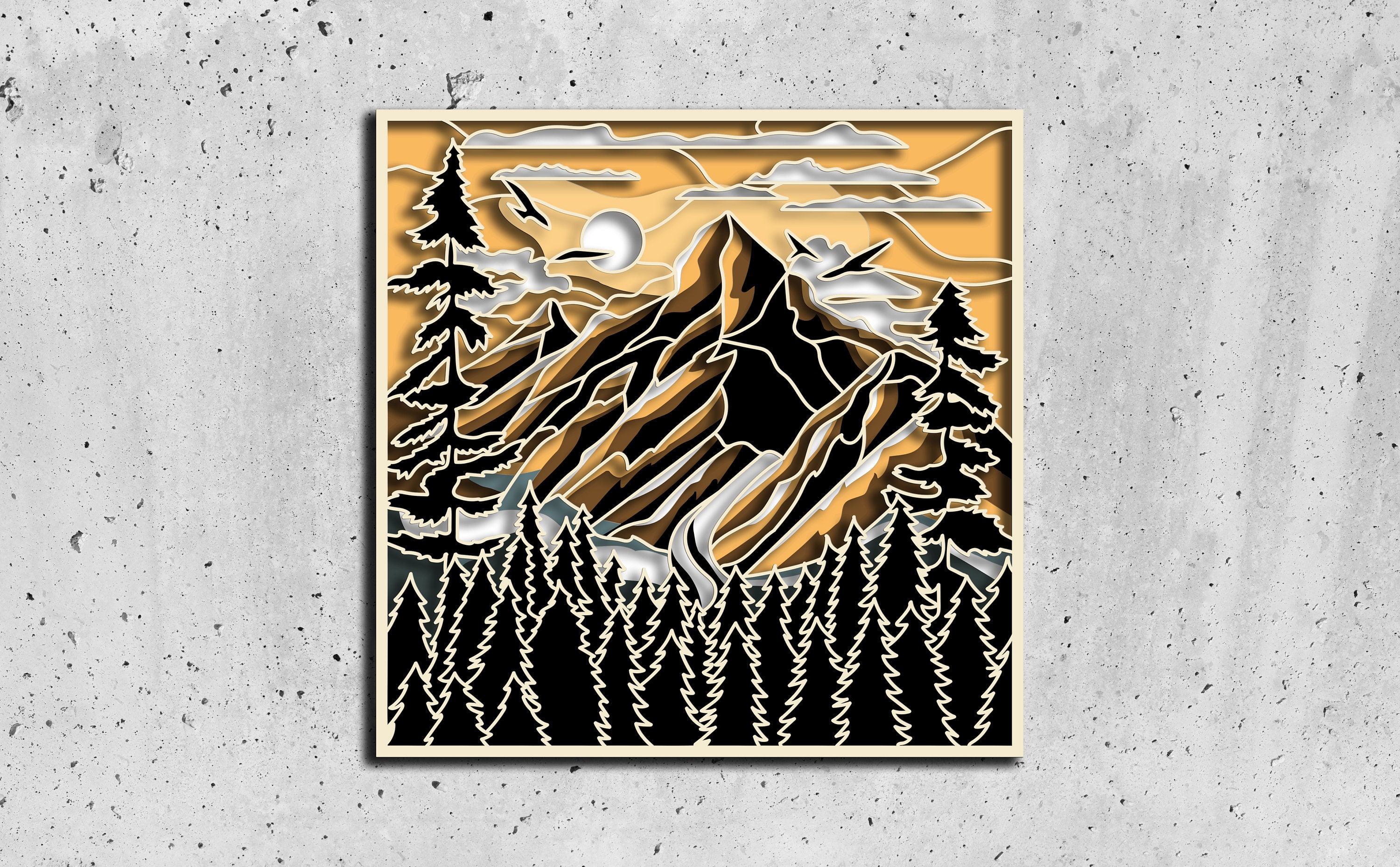 Mountain Shadow Box SVG, Layered Mountains SVG, 3d Mountains Svg ...