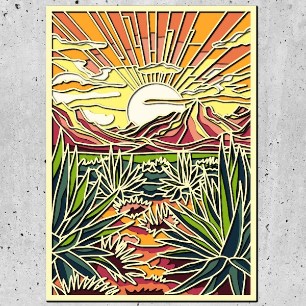 Arizona Desert Shadow Box SVG: Southwest Landscape Papercut Template ...