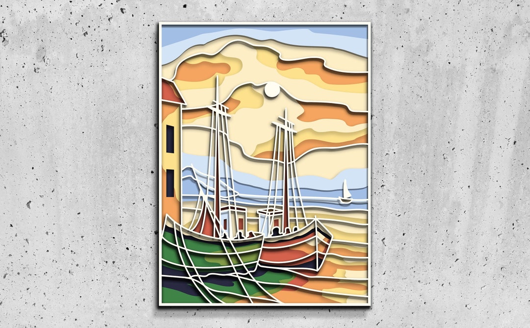Sea Landscape With Boats 3D Mandala SVG Files, Laser Cut Template Files ...