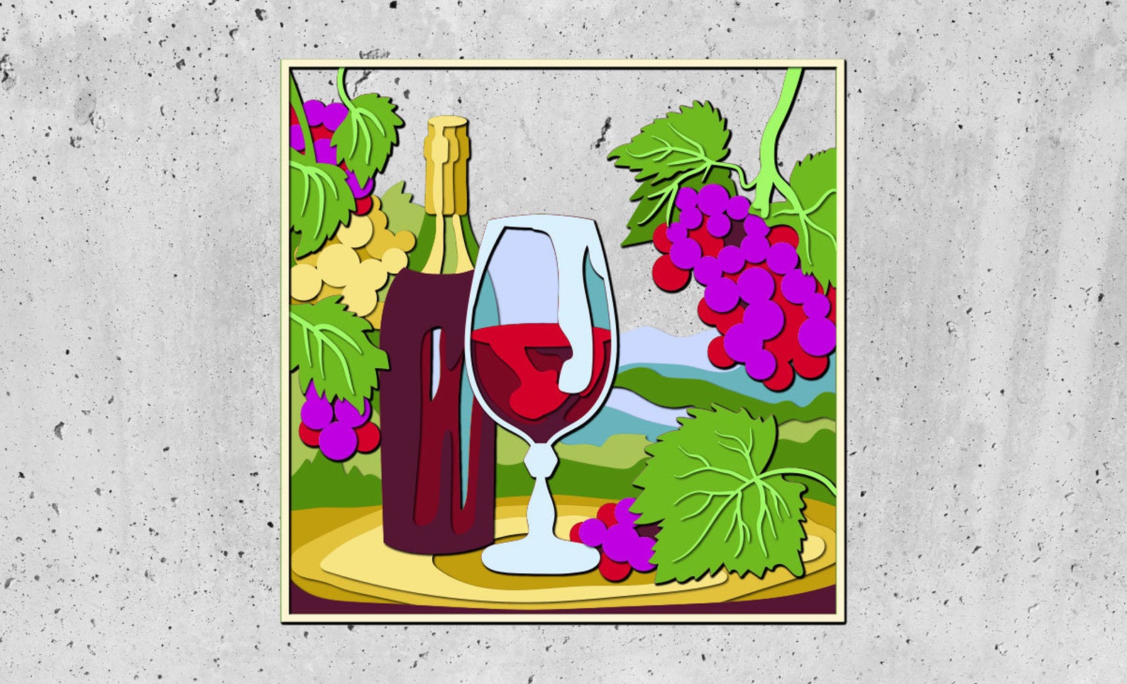 3D SVG Wine Shadow Box Layered Grape Vines, Flowers Papercut Svg ...