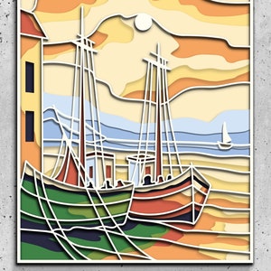 Sea Landscape With Boats 3D Mandala SVG Files, Laser Cut Template Files ...