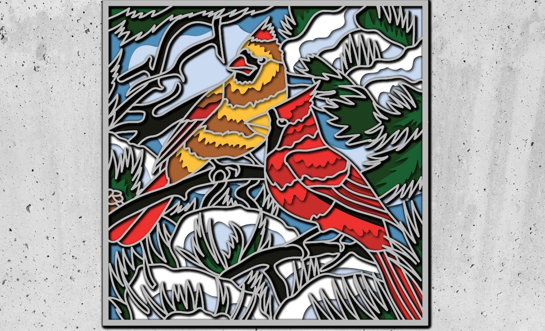 Cardinals Shadow Box SVG ,cardinal on Tree Christmas,memorial 3D Svg ...
