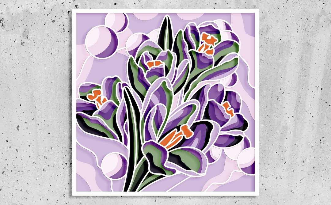 Crocus Flowers Svg,3d Layered SVG, Laser Cut Template Files, Svg ...