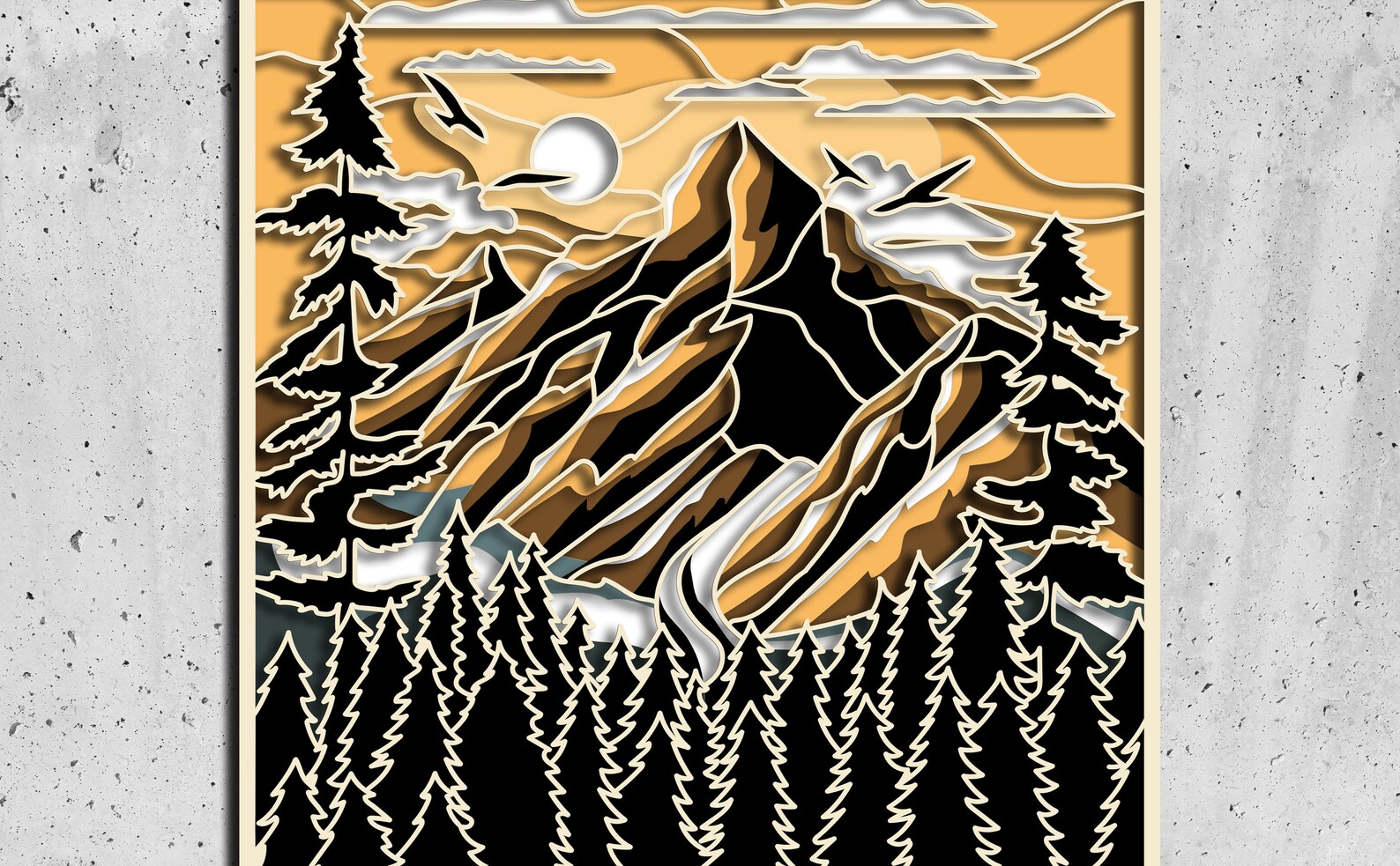 Mountain Shadow Box SVG, Layered Mountains SVG, 3d Mountains Svg ...