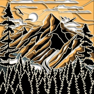 Mountain Shadow Box SVG, Layered Mountains SVG, 3d Mountains Svg ...