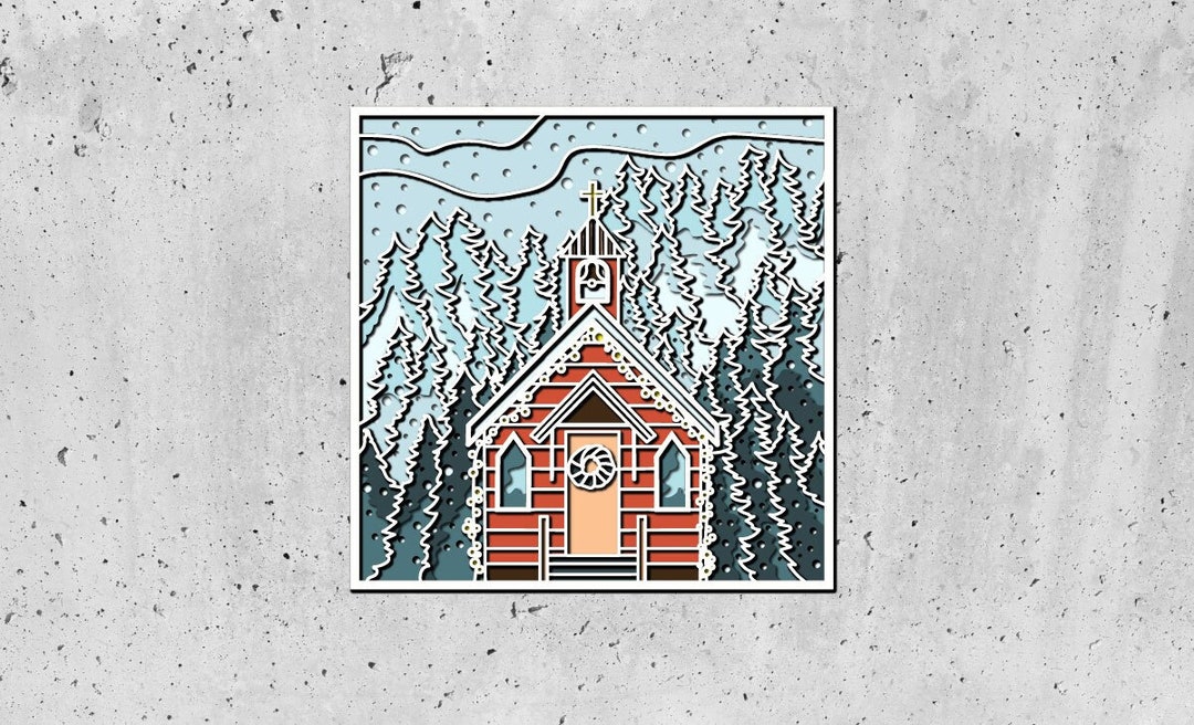 Christmas Church Svg, Light Box,merry Christmas Shadow Box,winter Scene ...