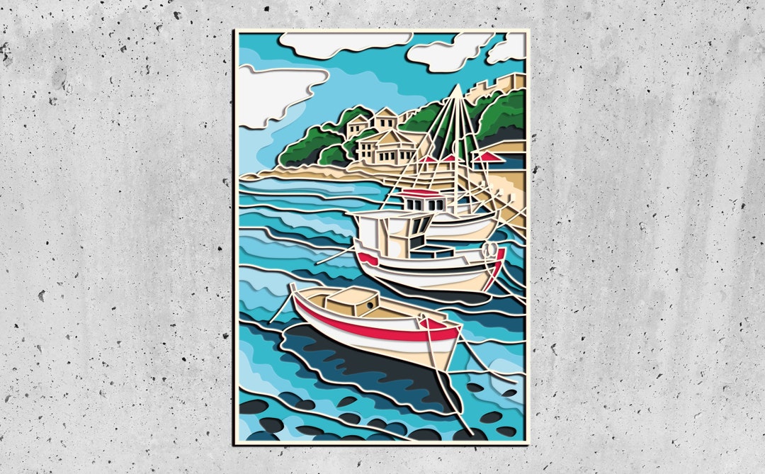 Seascape With Boats 3D Mandala SVG Files, Laser Cut Template Files ...