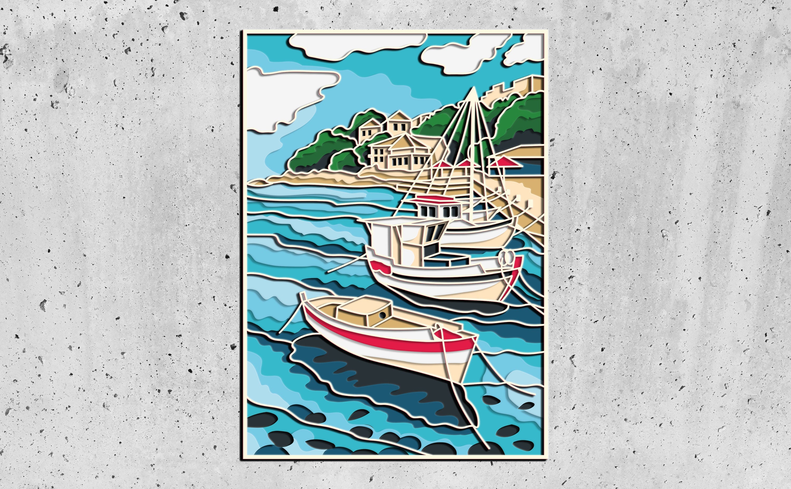 Seascape With Boats 3D Mandala SVG Files, Laser Cut Template Files ...