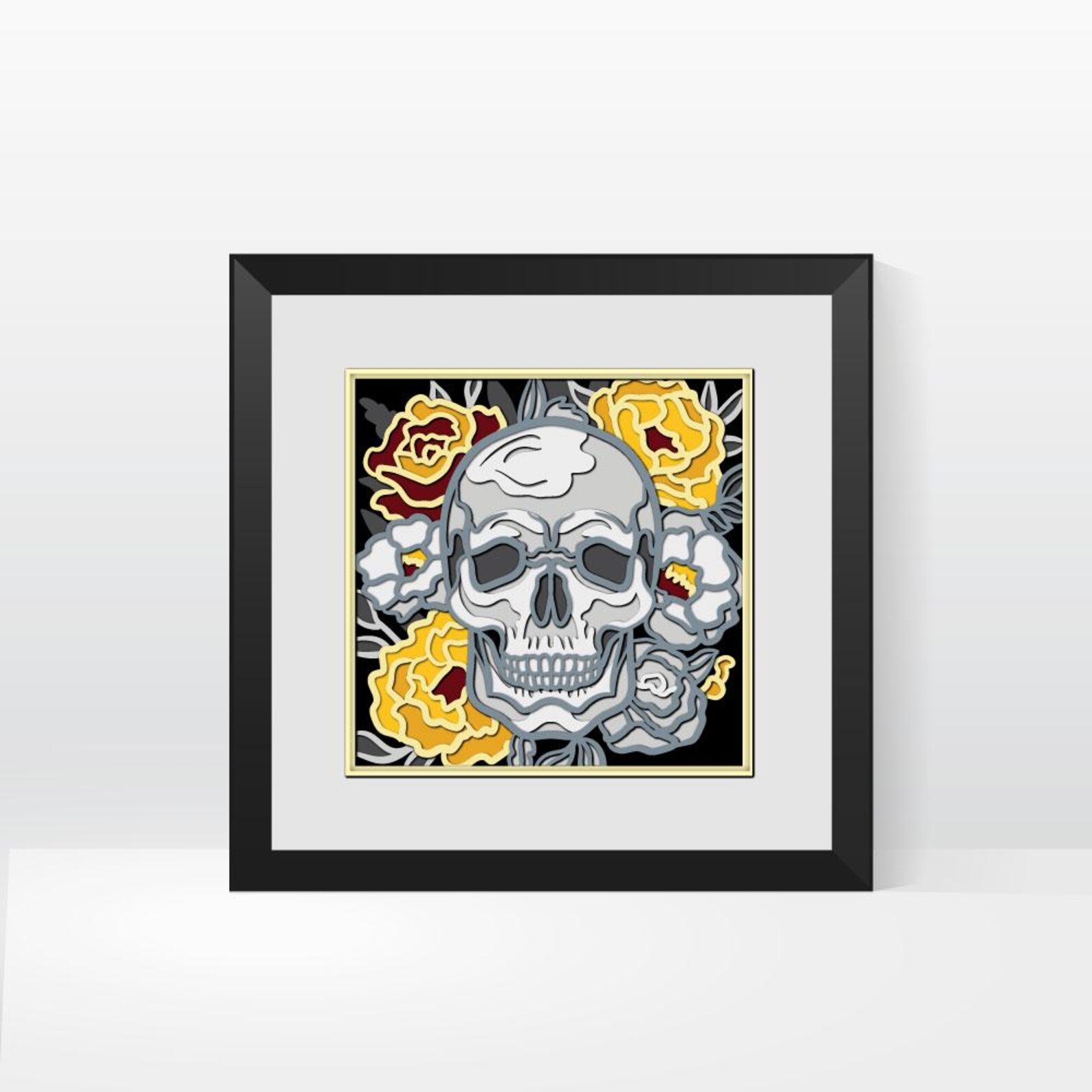 Flower Skull Shadow Box Svg, Halloween Shadow Box Svg,cricut Projects ...