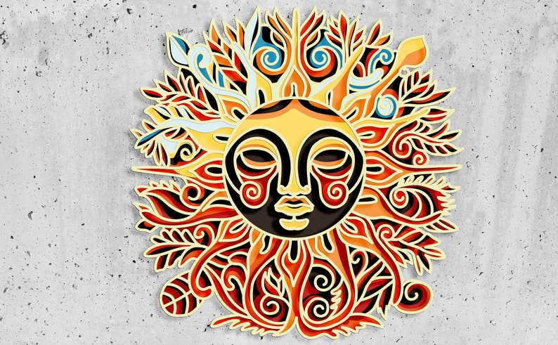 Sun 3D Mandala Svg Files, Layered Panel for Laser Cutting, SVG Files ...