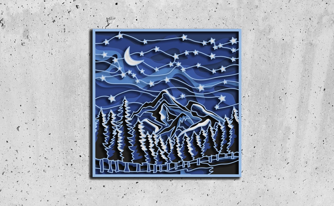 Night Shadow Box SVG, Layered Mountains SVG, 3d Mountains Svg, Shadow ...
