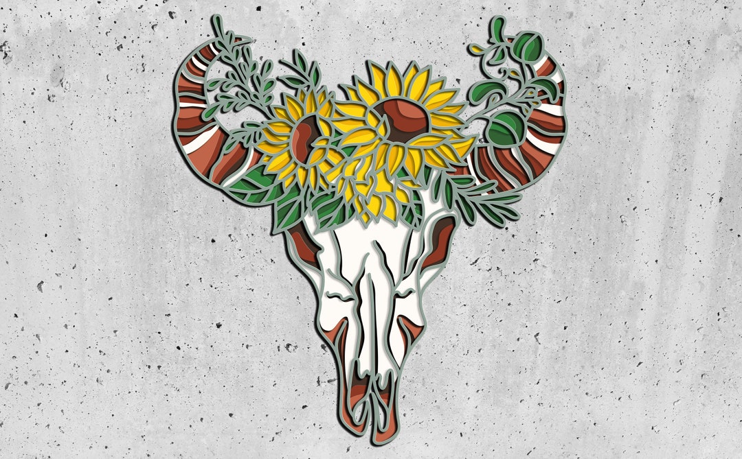 Cow Skull 3D Mandala Svg Files, Laser Cut Template Files, Multilevel ...