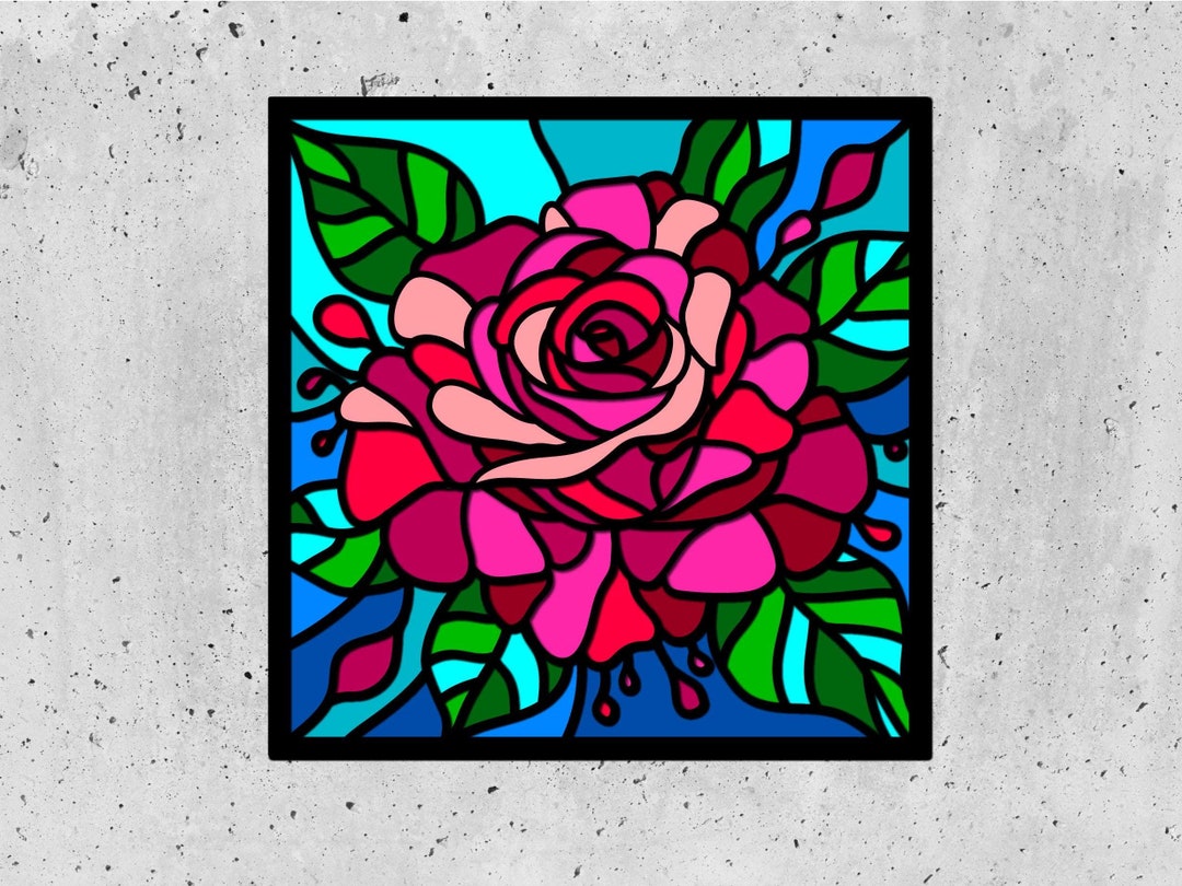 3D SVG Rose Mini Stained Glass Shadow Box,rose Shadow Box Svg, Cricut ...