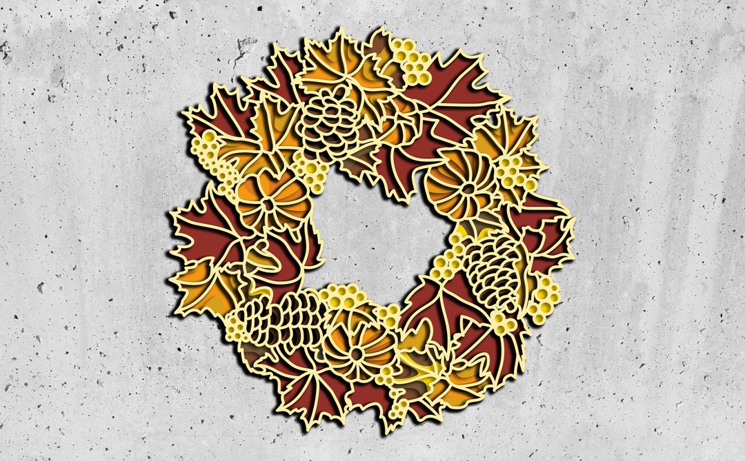 Autumn Wreath of Leaves Svg, Fall 3d Laser Svg, Layered Svg Files for ...