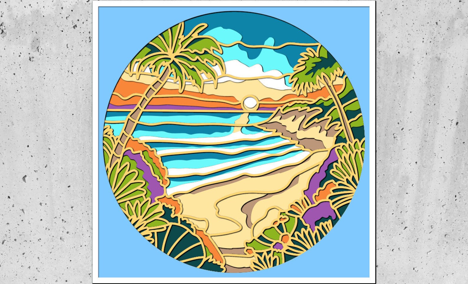 3D Layered Beach SVG, Sea Wave Shadow Box, Summer 3d Svg, Seashells Svg ...