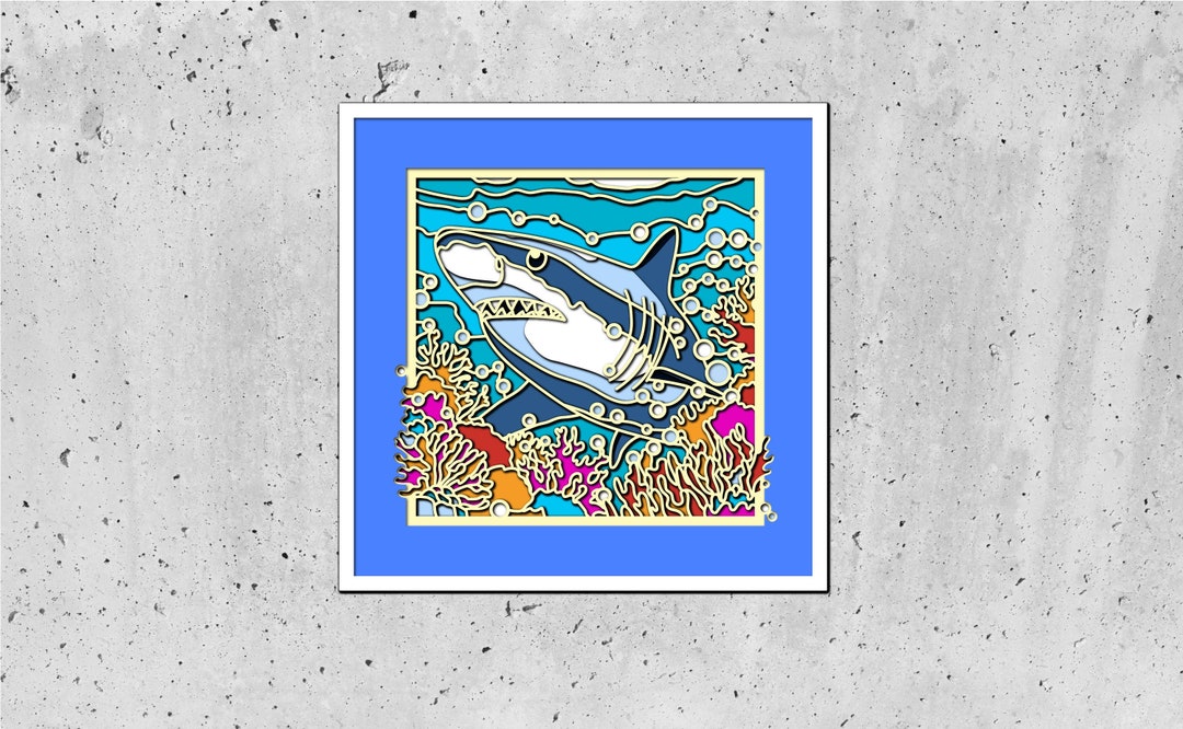 Ocean-themed 3D Shark Stand Shadow Box SVG Design,detailed 3D Shark ...