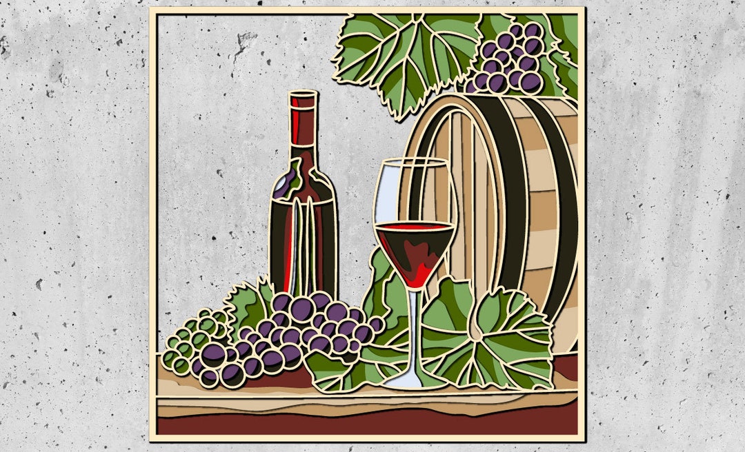 3D SVG Wine Shadow Box Layered, Winery Shadow Box,wine Glass 3D Svg ...