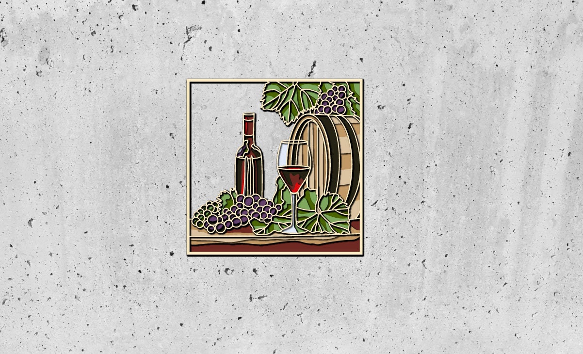 3D SVG Wine Shadow Box Layered, Winery Shadow Box,wine Glass 3D Svg ...