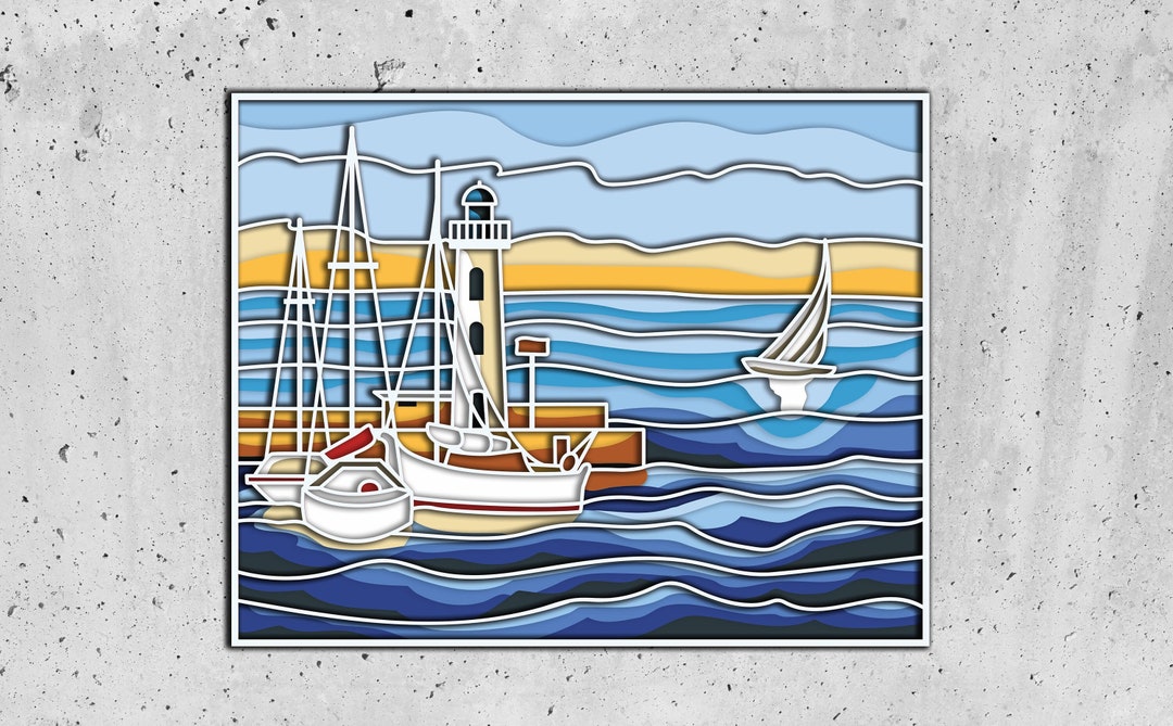 Sea Landscape With Boats 3D Mandala SVG Files, Laser Cut Template Files ...