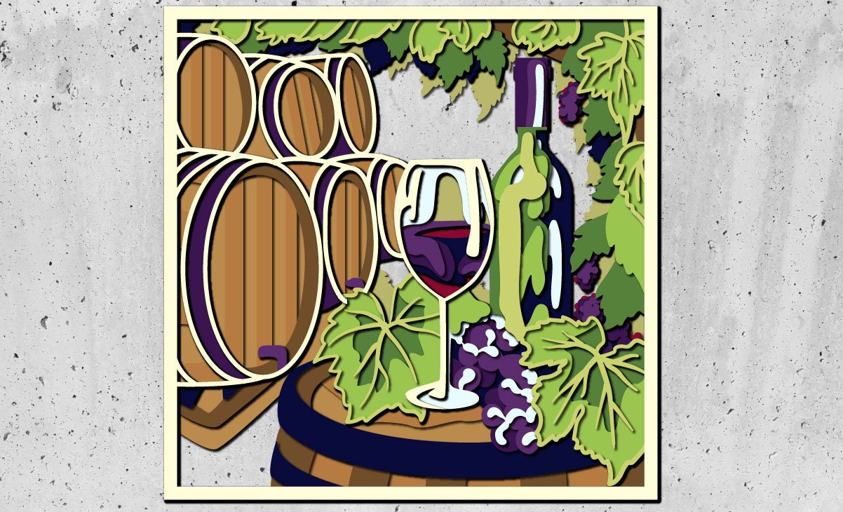 3D SVG Wine Shadow Box Layered Grape Vines,leaves 3d Svg, Flowers ...