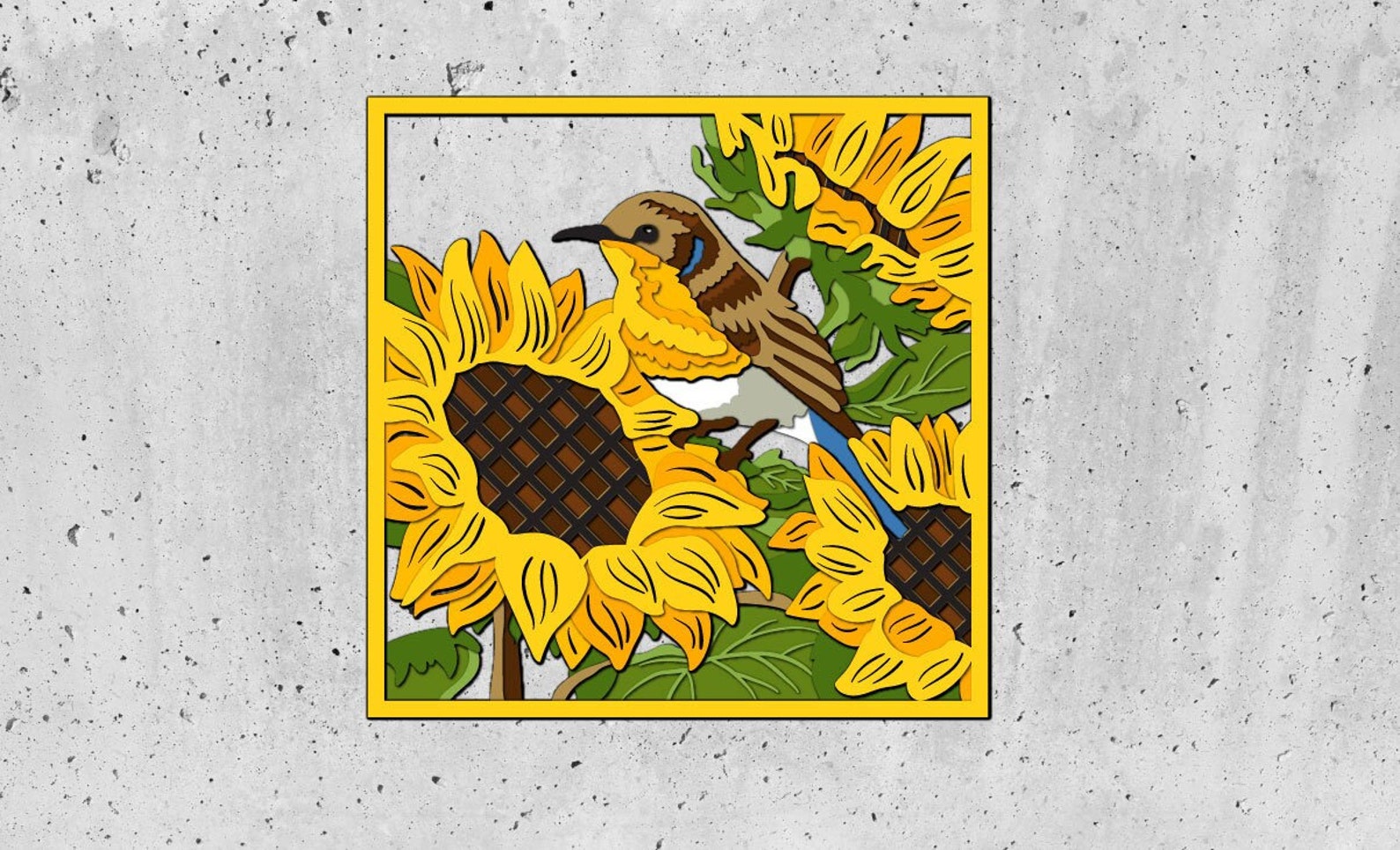 3D Layered Goldfinch With Sunflowers Shadow Box SVG,3D Sunflower ...