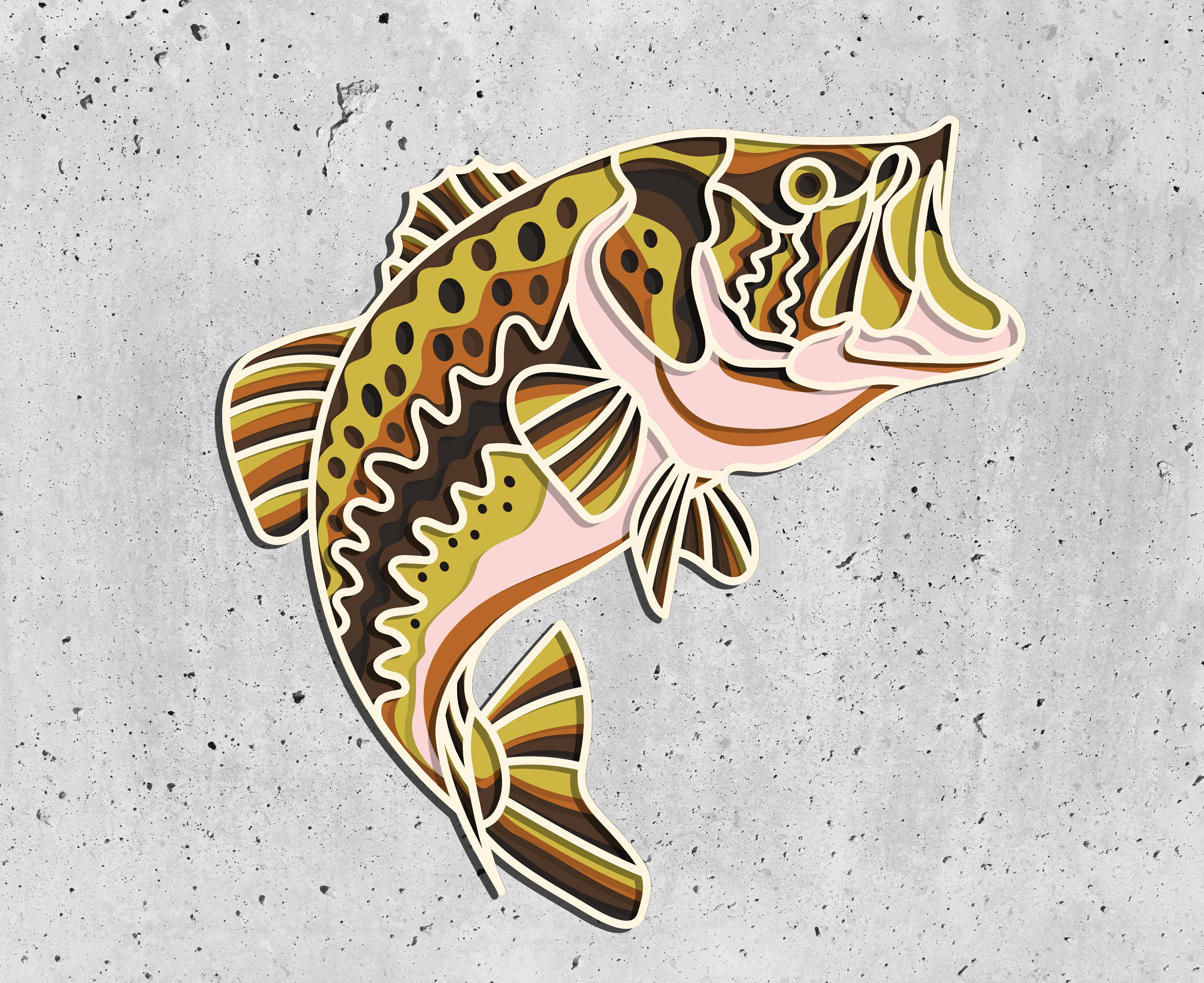 Bass Fish Layered SVG 3d ,3D Mandala Svg, DXF Templates for Cnc Router ...