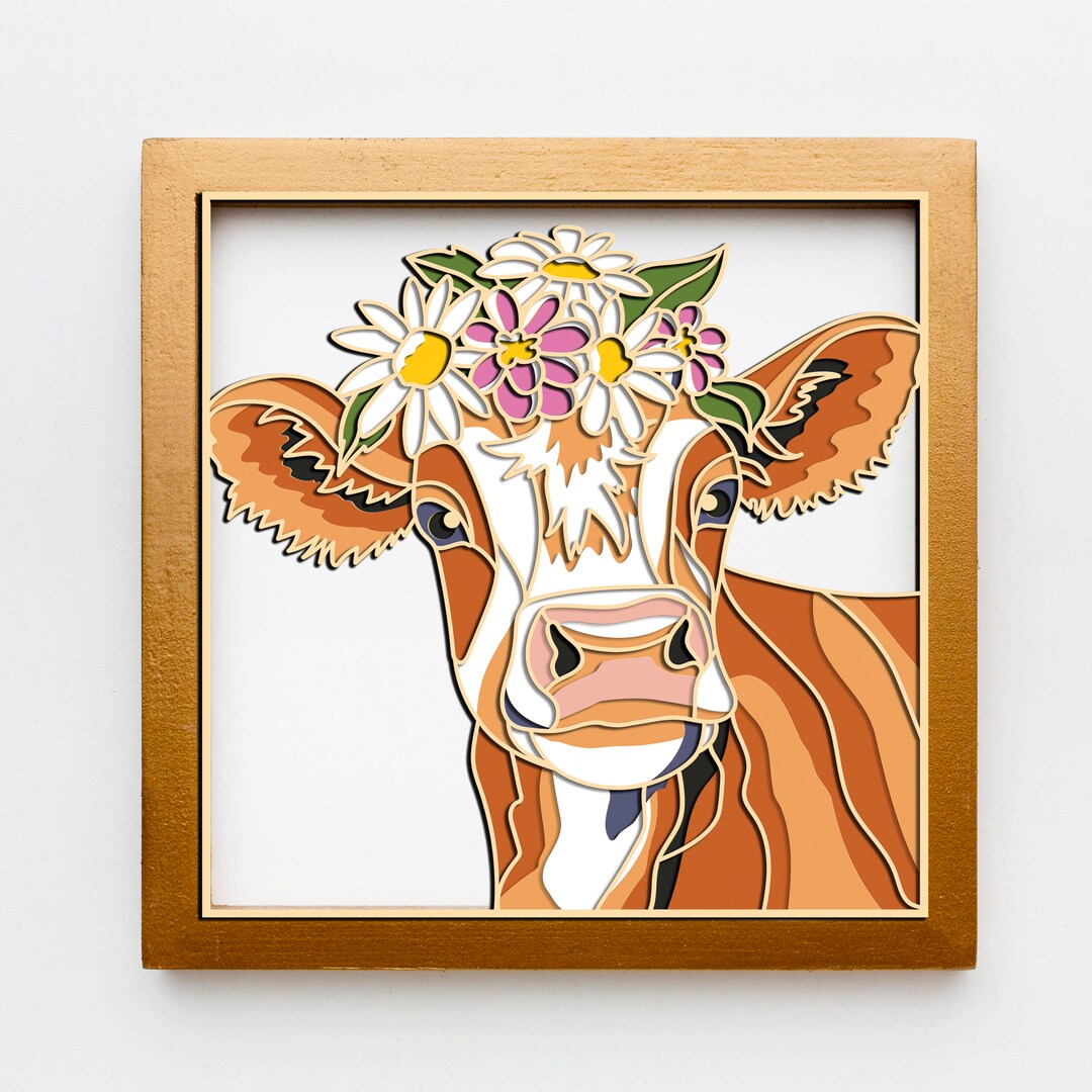 3D Cow Layered SVG, Farm Decoration, Colorful Cow 3D Papercraft SVG ...